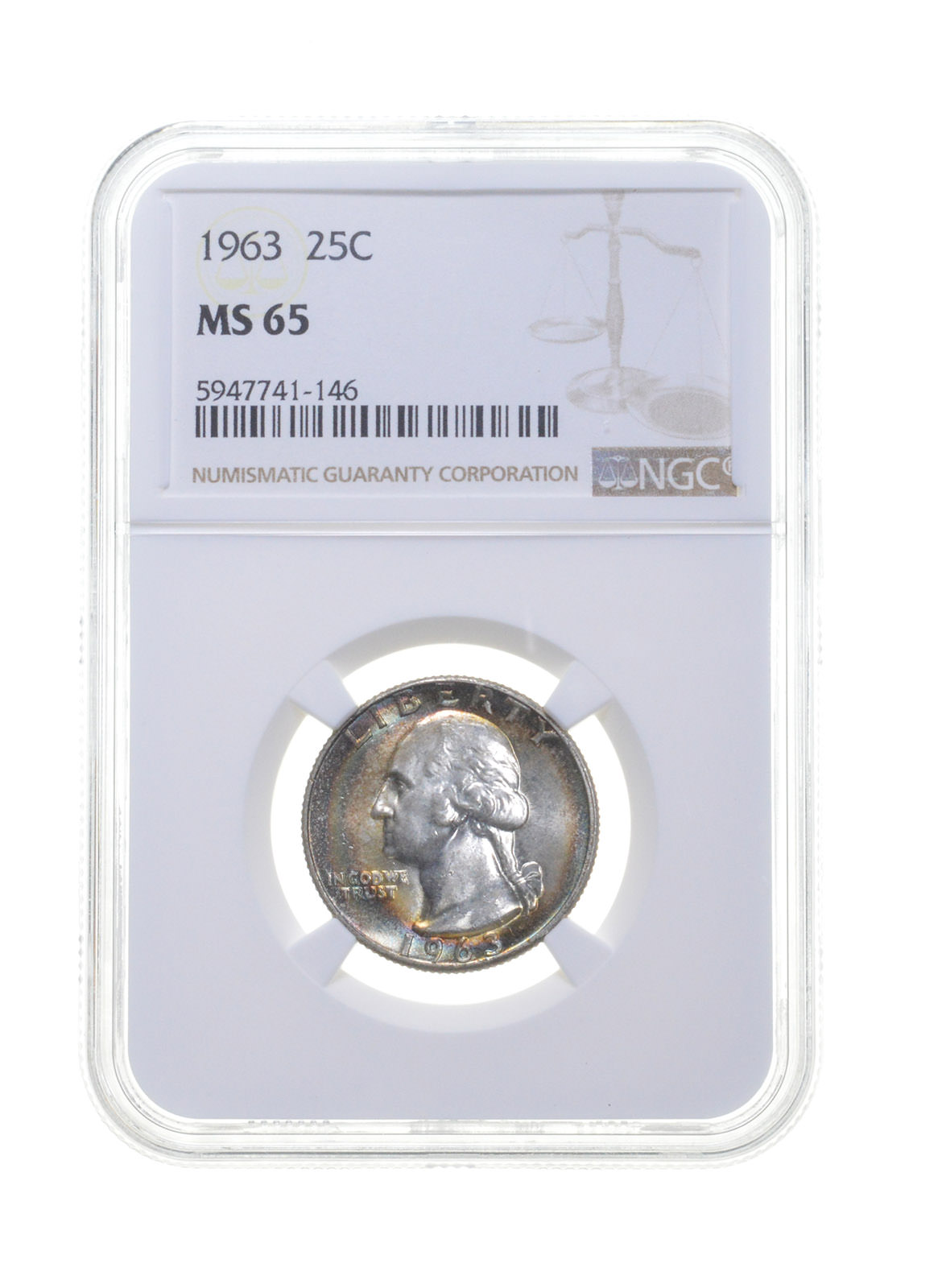 MS65 1963 Washington Quarter - Graded NGC Rainbow Toned | Property Room