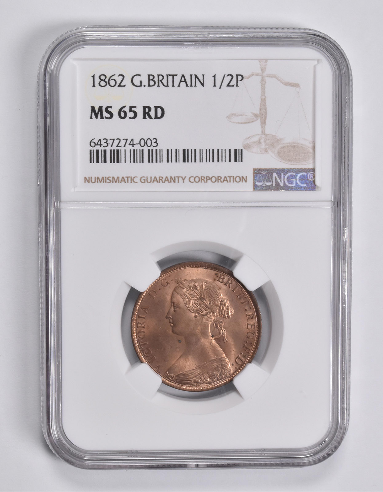 MS65 RD 1862 Great Britain 1/2 Penny NGC | Property Room