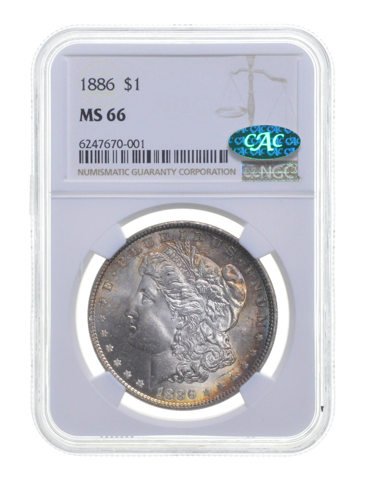 MS66 1886 Morgan Silver Dollar - CAC - Graded NGC - Rainbow Toned | Property Room