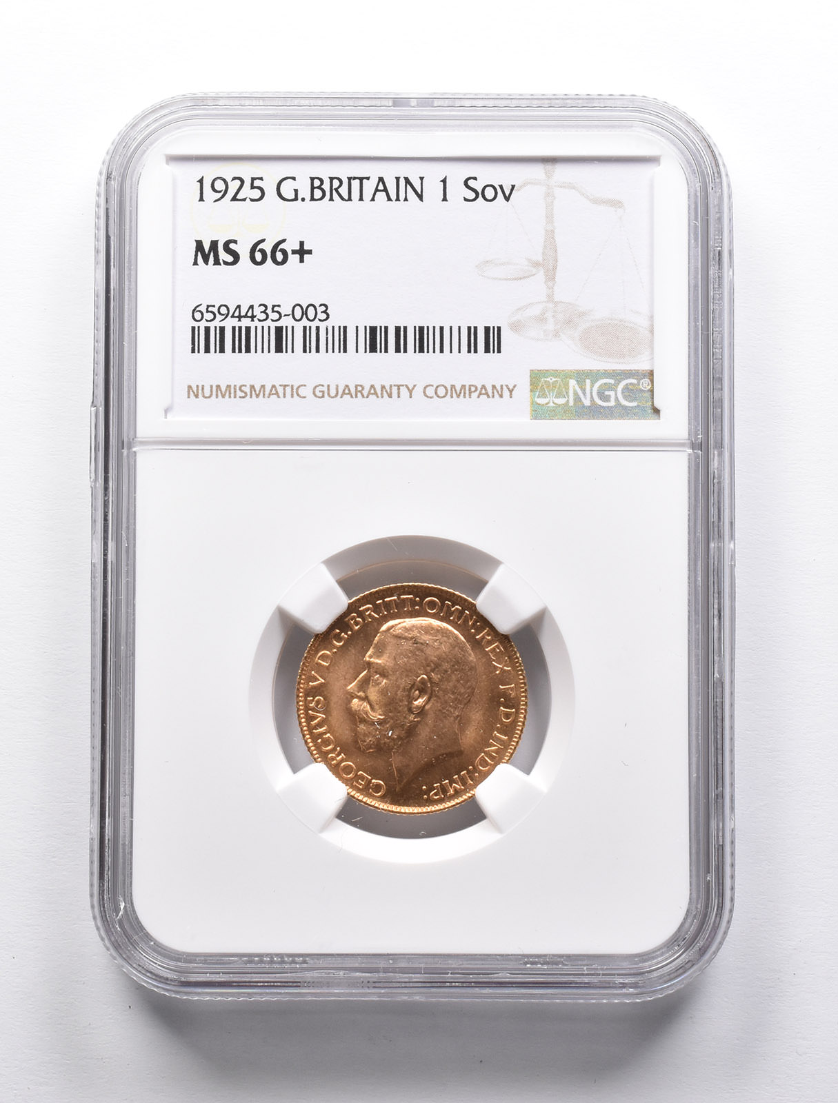 MS66+ 1925 Great Britain 1 Sovereign Gold Coin NGC | Property Room