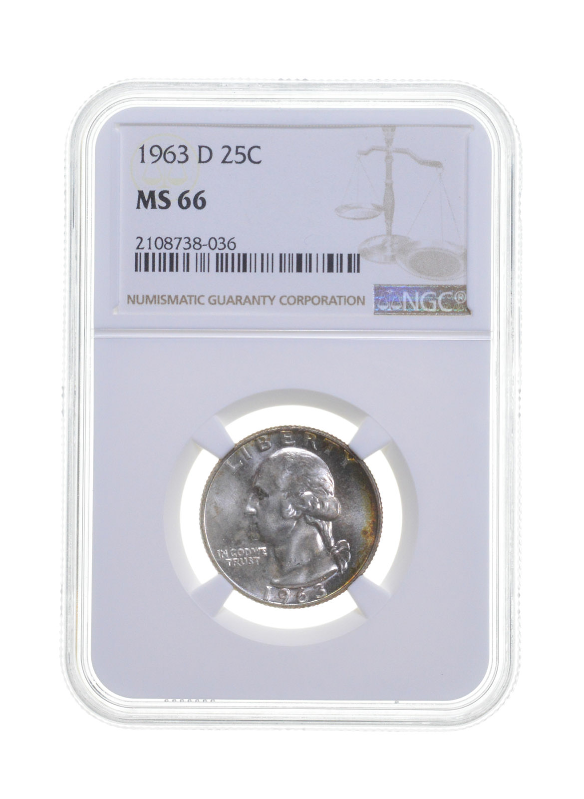 MS66 1963-D Washington Quarter - Graded NGC Insane Color | Property Room