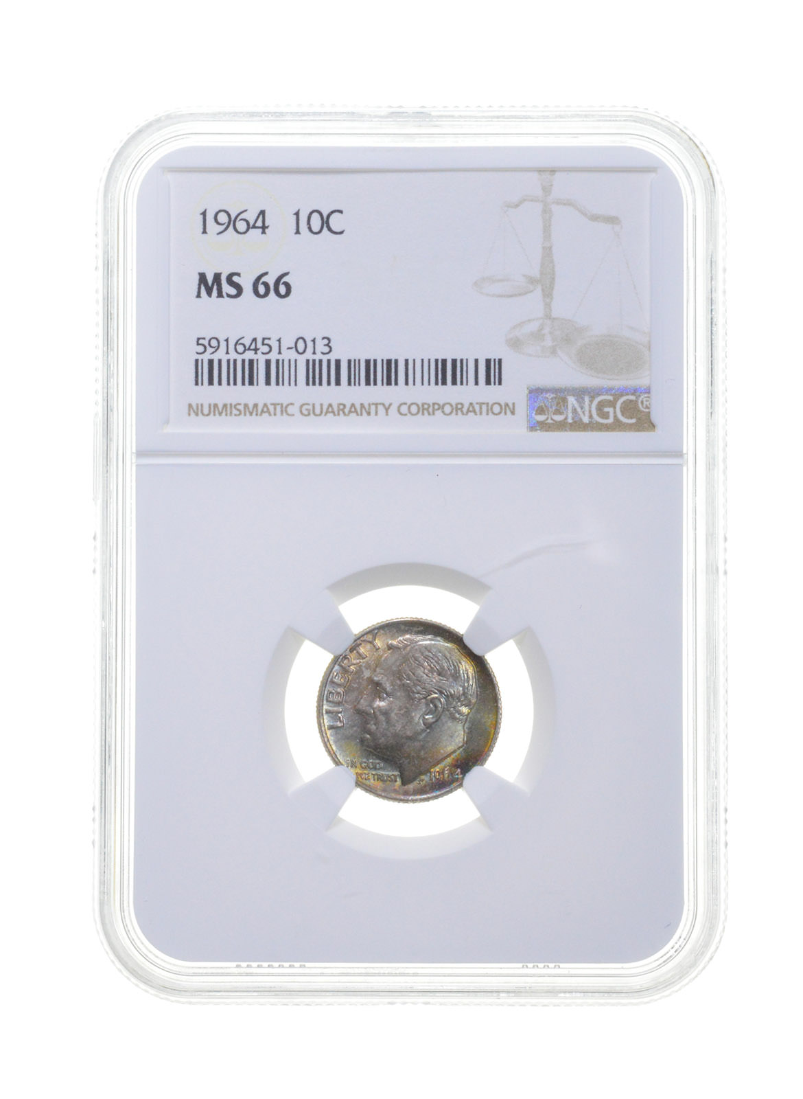 MS66 1964 Roosevelt Dime - Graded NGC Rainbow Toned | Property Room
