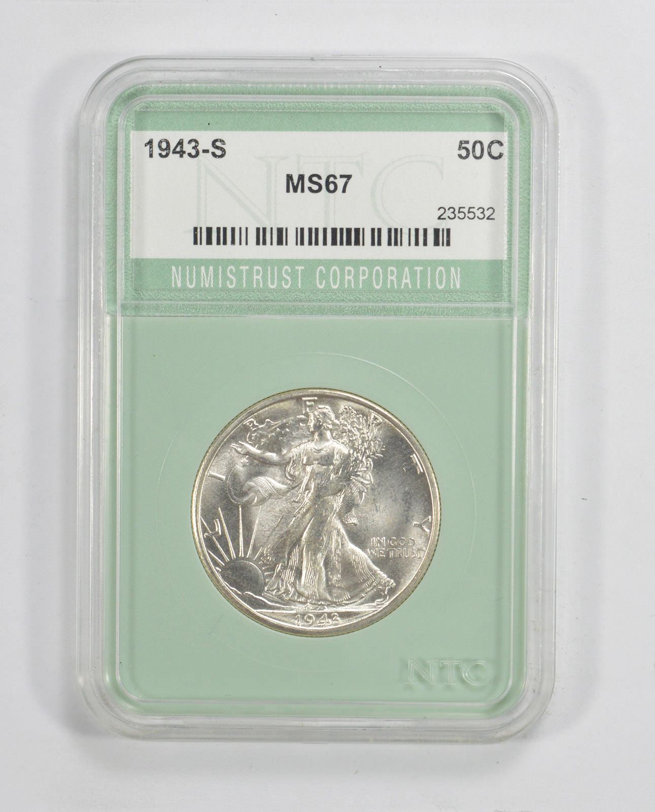 MS67 1943-S Walking Liberty Half Dollar - NTC Graded | Property Room