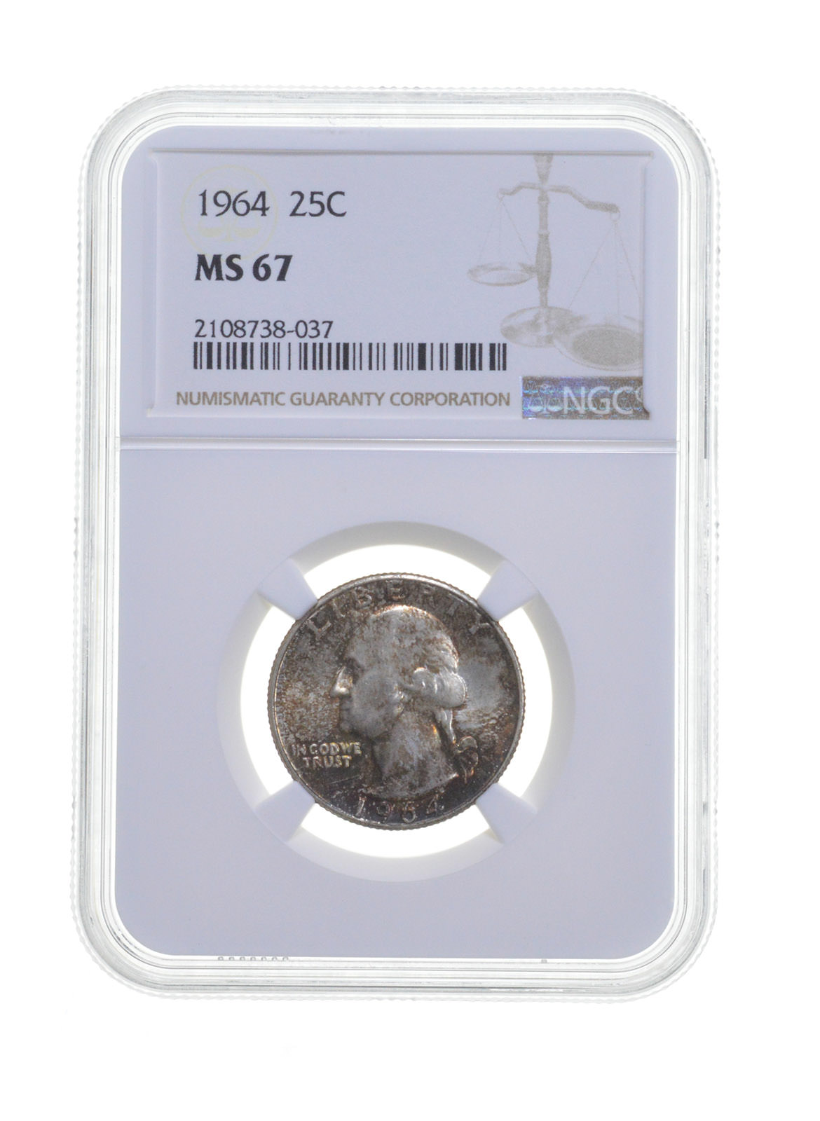 MS67 1964 Washington Quarter - Graded NGC Insane Color | Property Room