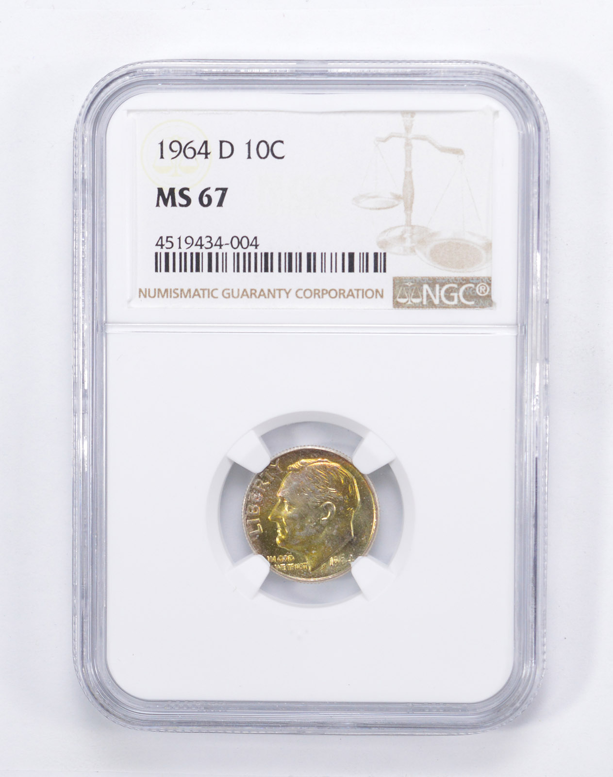 MS67 1964-D Roosevelt Dime - Toned - Graded by NGC | Property Room
