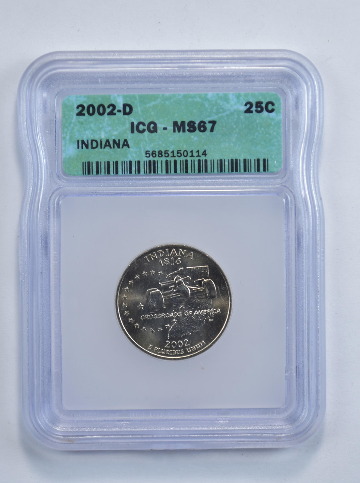 MS67 2002-D Indiana State Quarter - Graded ICG | Property Room