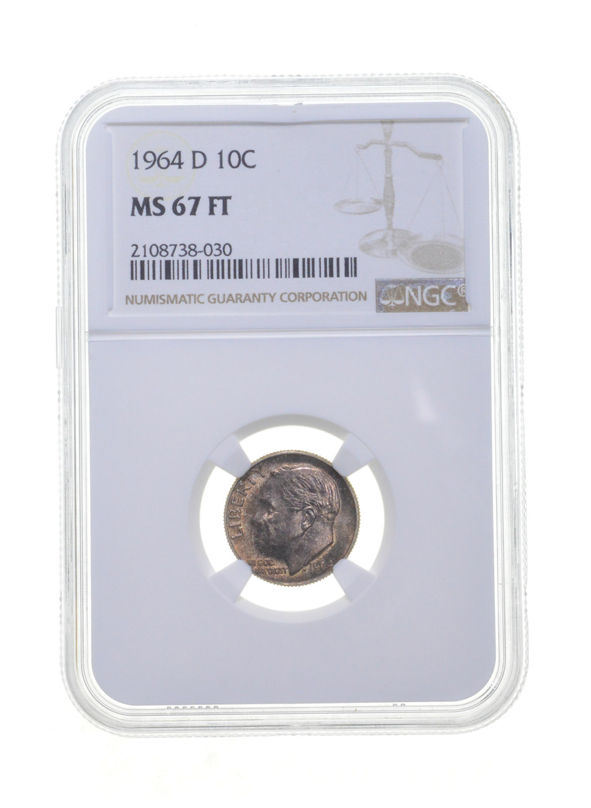 MS67 FT 1964-D Roosevelt Dime - Graded NGC Toned | Property Room