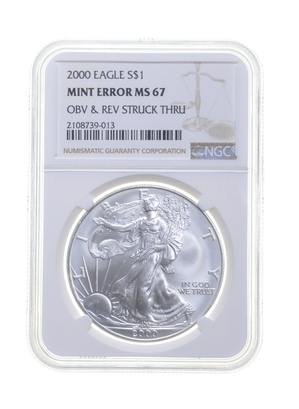 MS67 MINT ERROR 2000 American Silver Eagle - OBV & REV Struck Thru ...