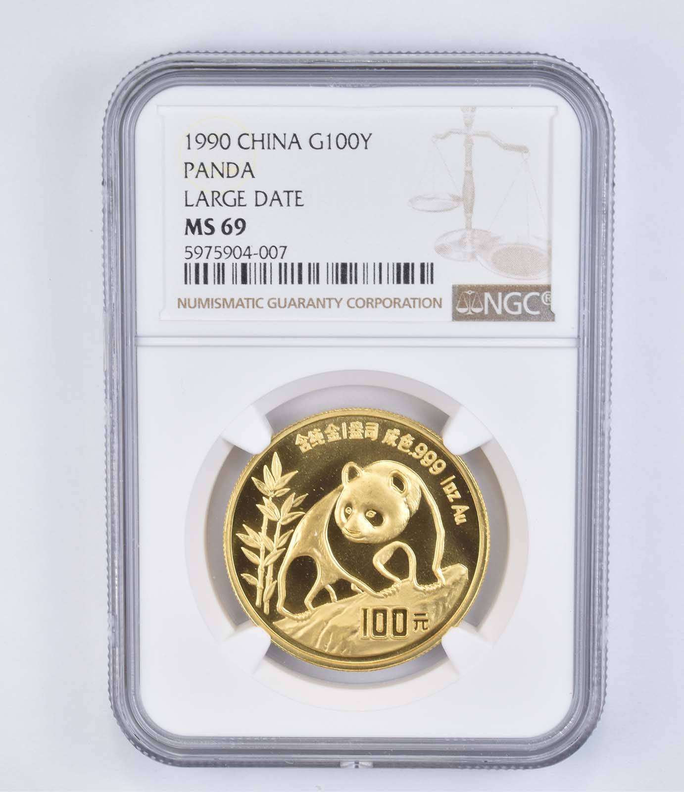 MS69 1990 China 100 Yuan Gold Panda - Large Date - Graded NGC ...