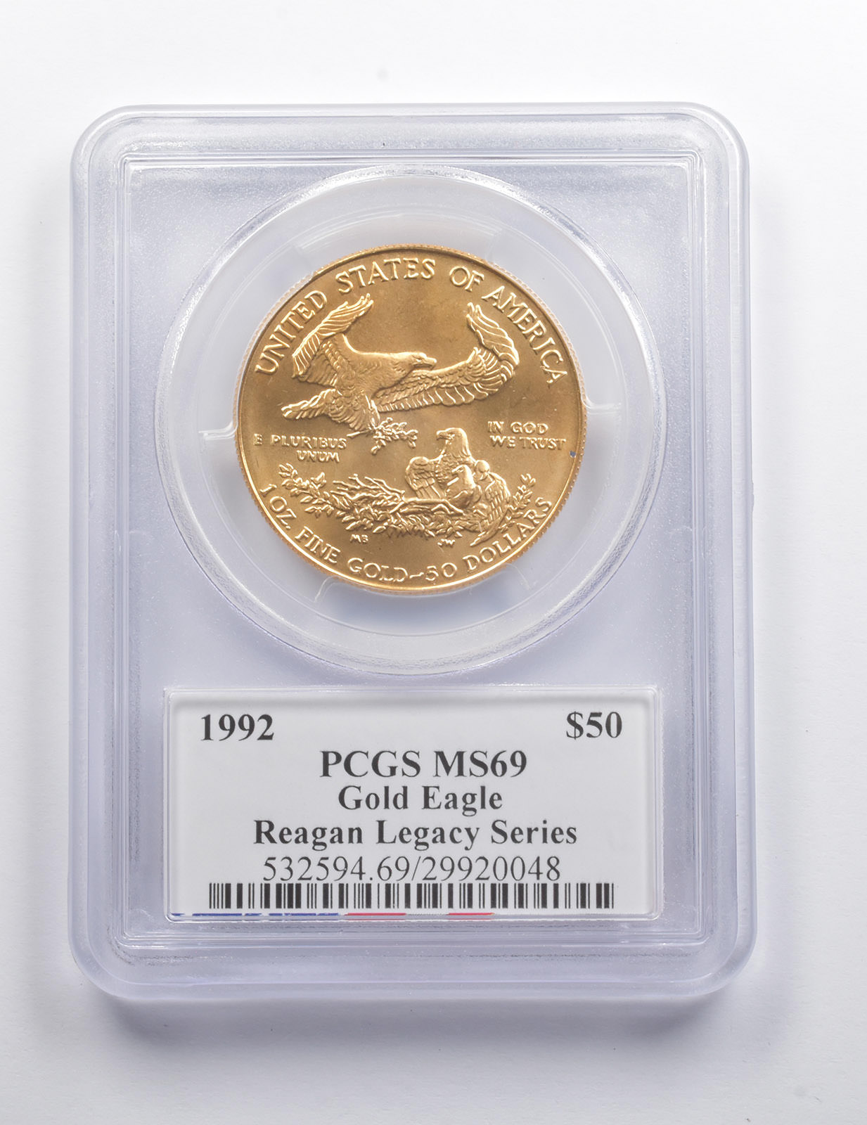 MS69 1992 $50 American Gold Eagle 1 Oz Gold Signed Reagan Legacy Series ...