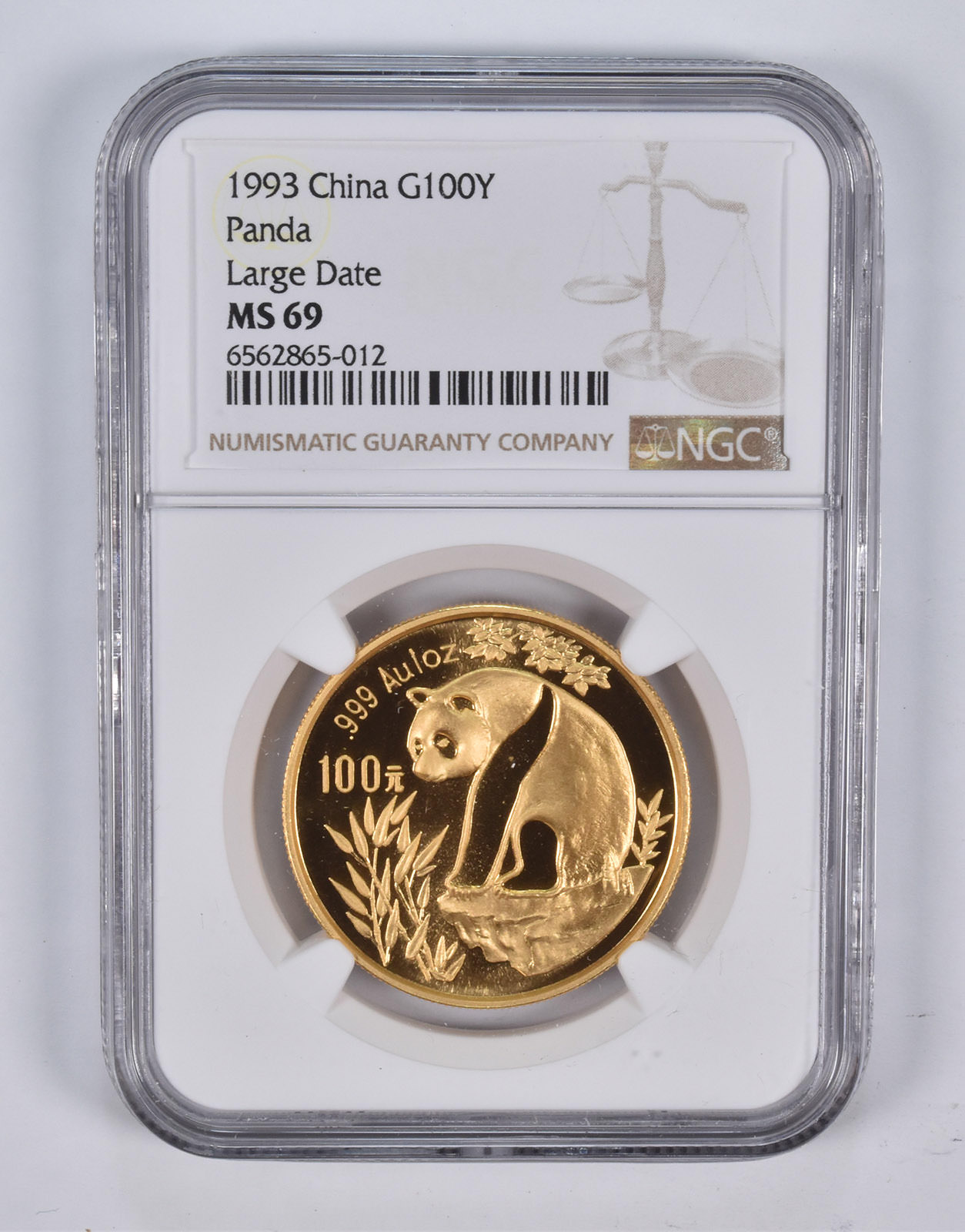MS69 1993 China 100 Yuan Panda 1 Oz. .999 Fine Gold Coin Large Date NGC ...