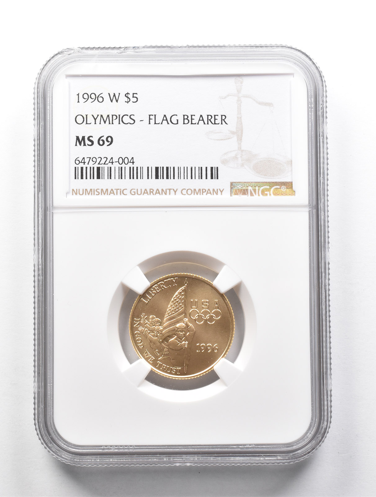 MS69 1996-W $5 Olympics Flag Bearer Gold Commemorative NGC Chipped ...