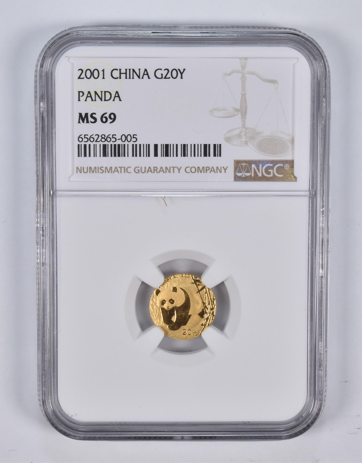 MS69 2001 China 20 Yuan Panda 1/20 Oz. .999 Fine Gold Coin NGC ...