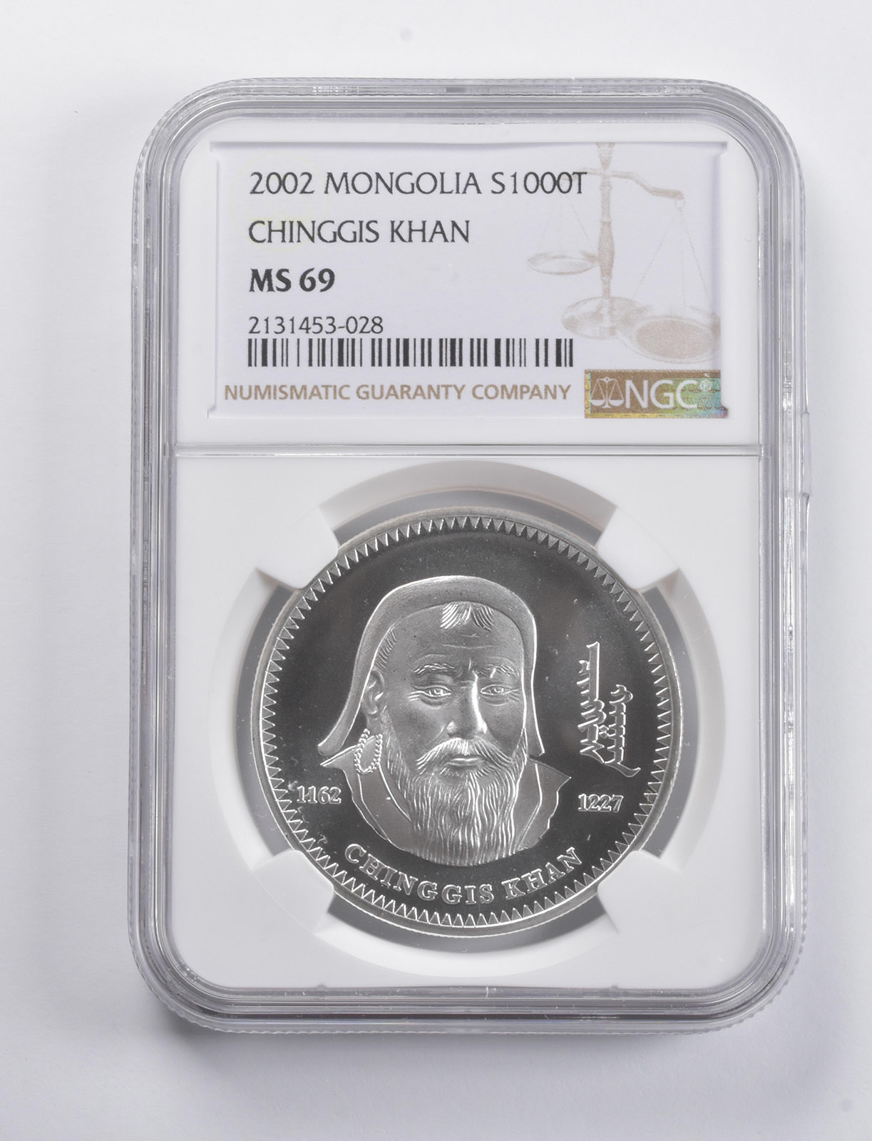 MS69 2002 Mongolia 1000 Tugrik Silver Chinggis Khan NGC | Property Room