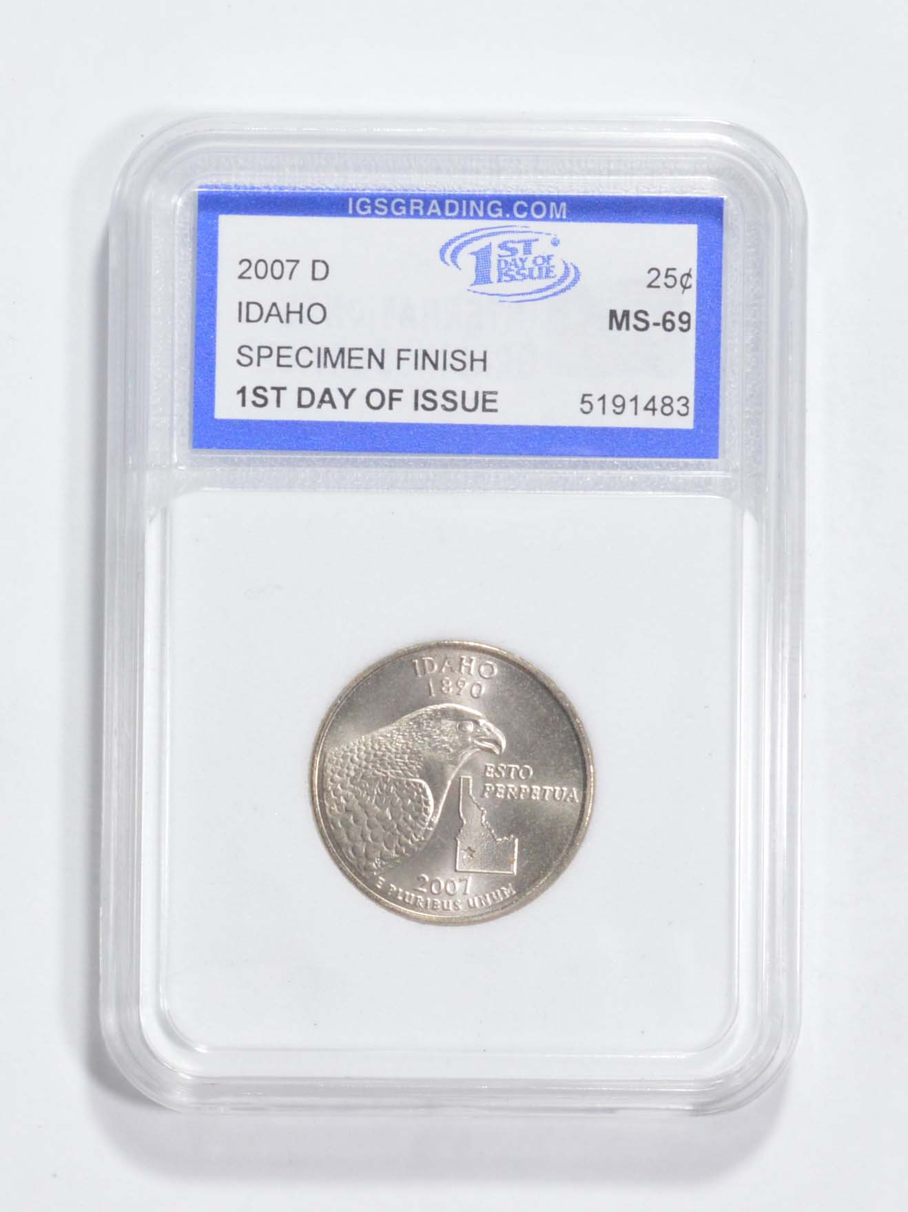 MS69 2007-D Idaho State Quarter Specimen Finish First Day Issue Graded ...