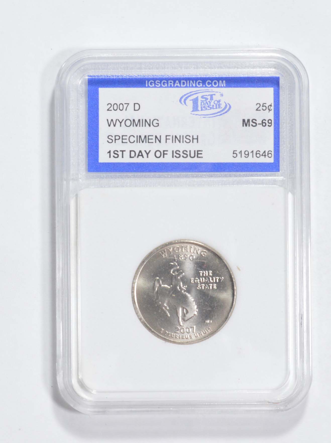 MS69 2007-D Wyoming State Quarter Specimen Finish First Day Issue ...