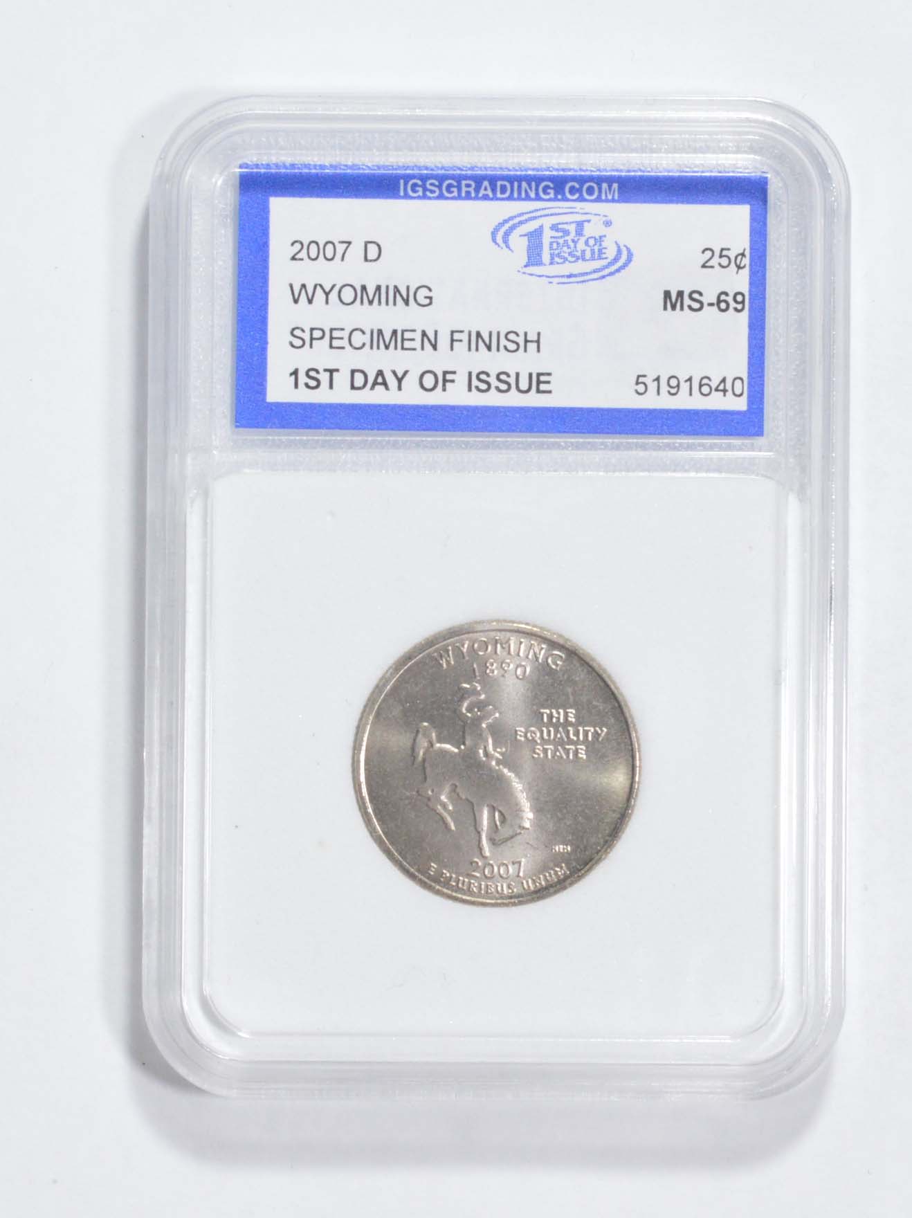 MS69 2007-D Wyoming State Quarter Specimen Finish First Day Issue ...
