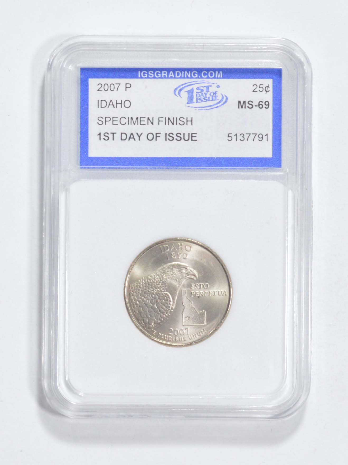 MS69 2007-P Idaho State Quarter Specimen Finish First Day Issue Graded ...