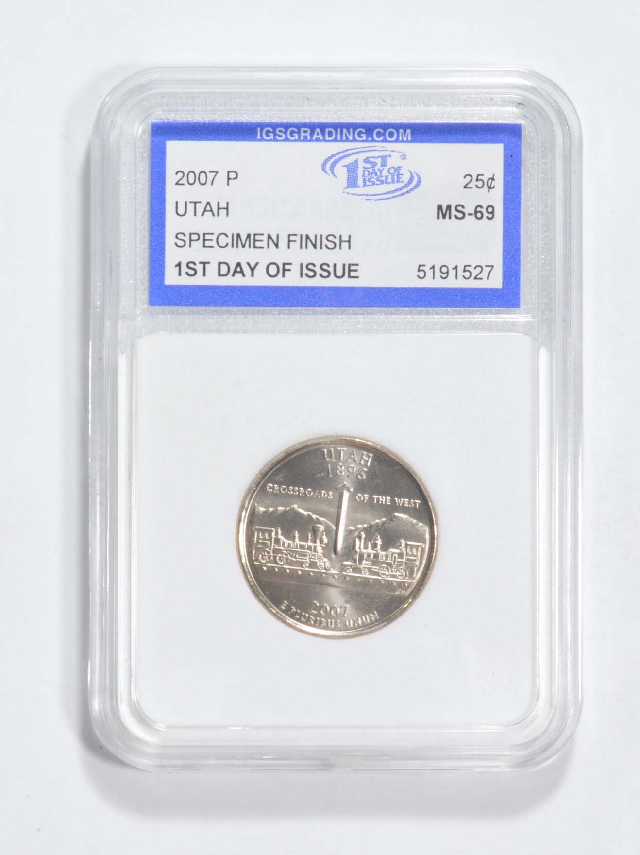 MS69 2007-P Utah State Quarter Specimen Finish First Day Issue Graded ...