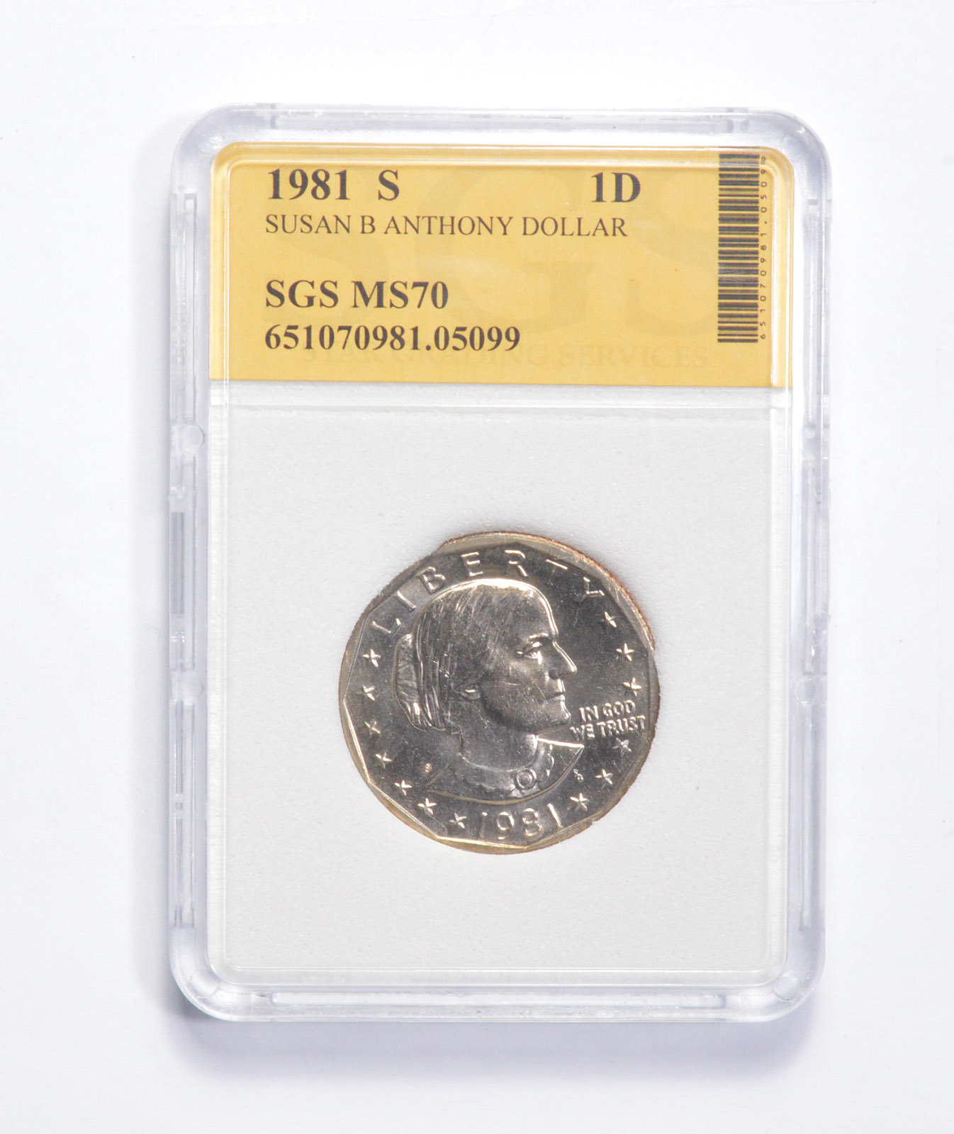 MS70 1981-S Susan B. Anthony Dollar Graded SGS | Property Room