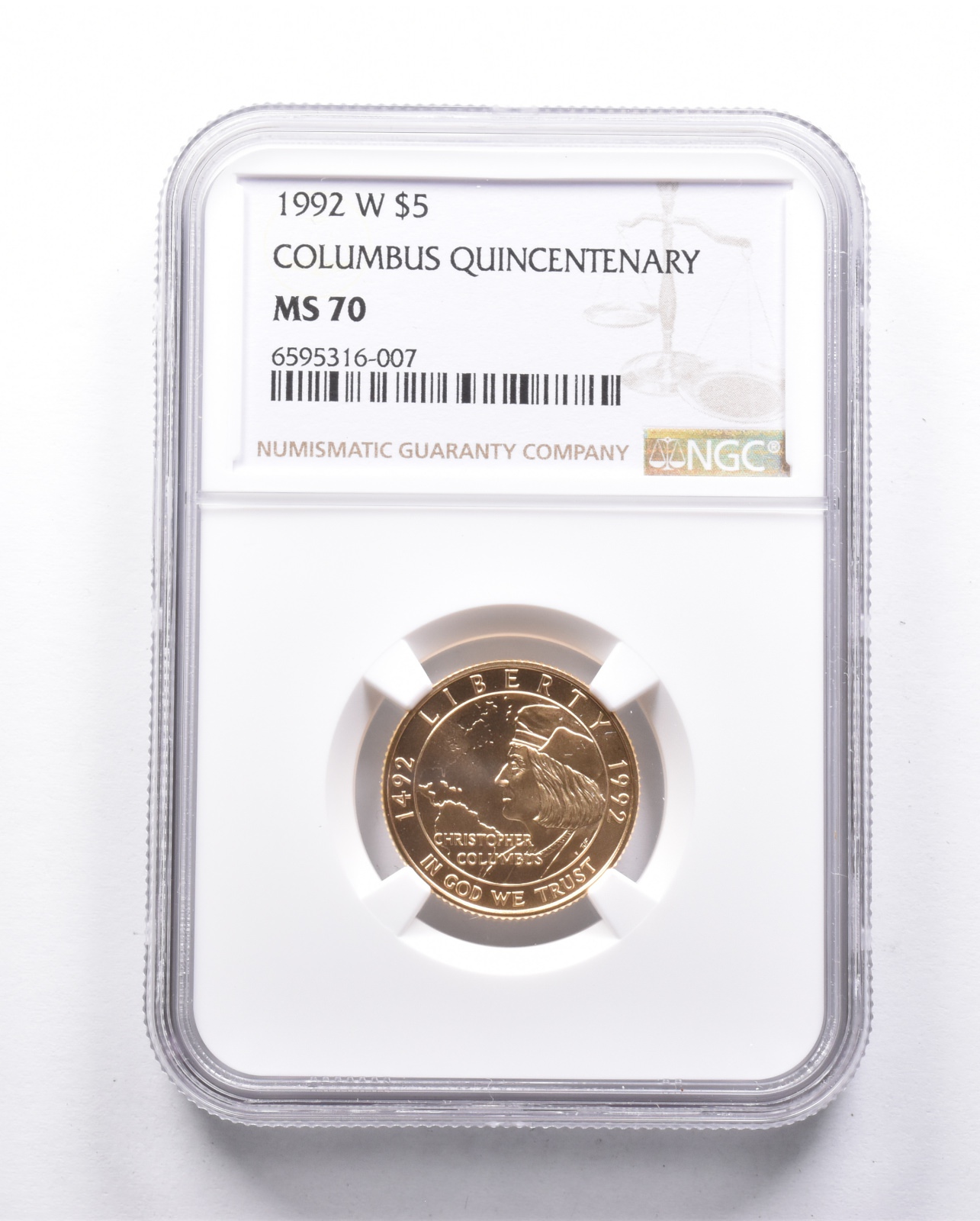 MS70 1992-W $5 Columbus Quincentenary Commemorative Gold Coin NGC ...