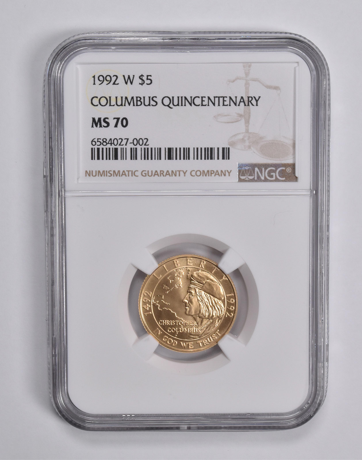 MS70 1992-W $5 Columbus Quincentenary Commemorative NGC | Property Room