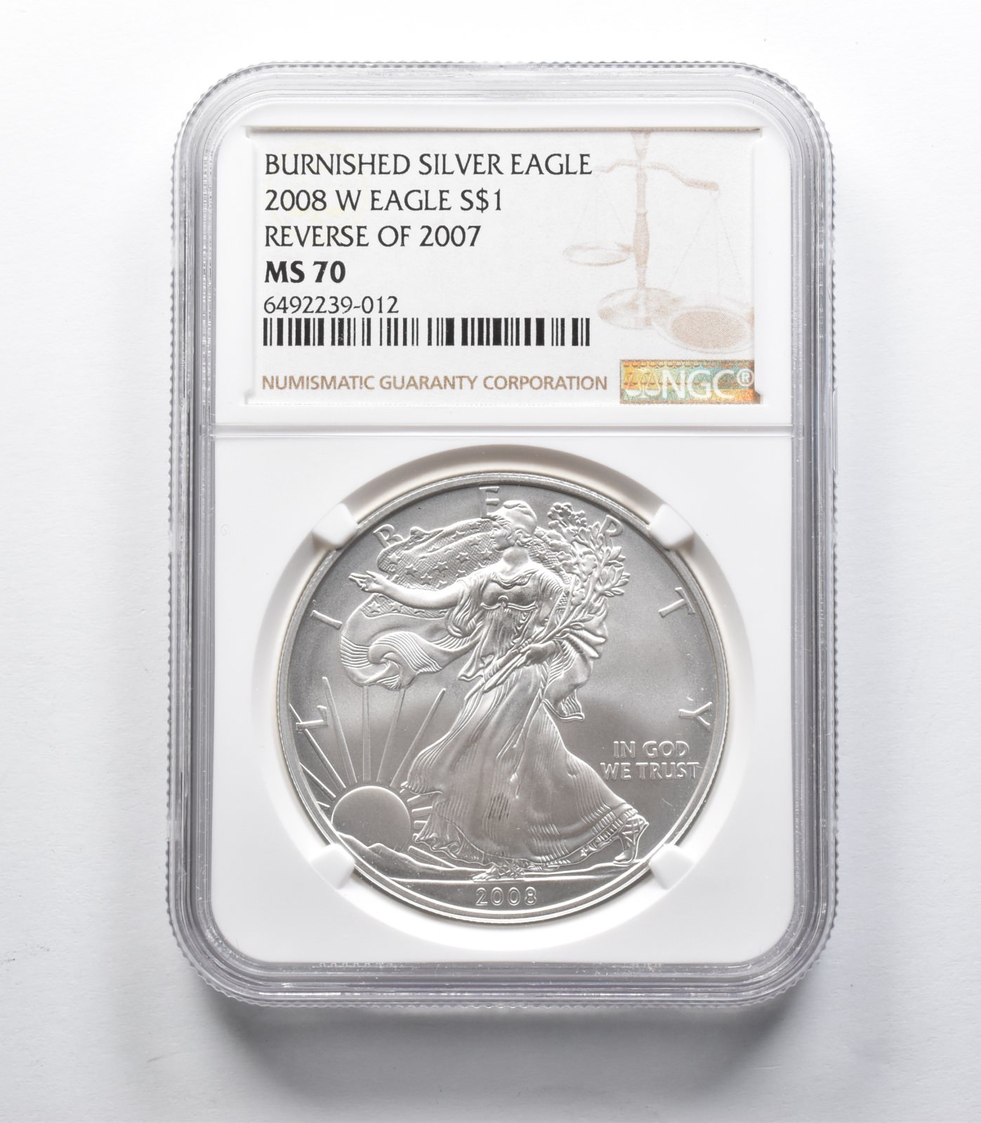 MS70 2008-W American Burnished Silver Eagle REV Of 2007 NGC | Property Room