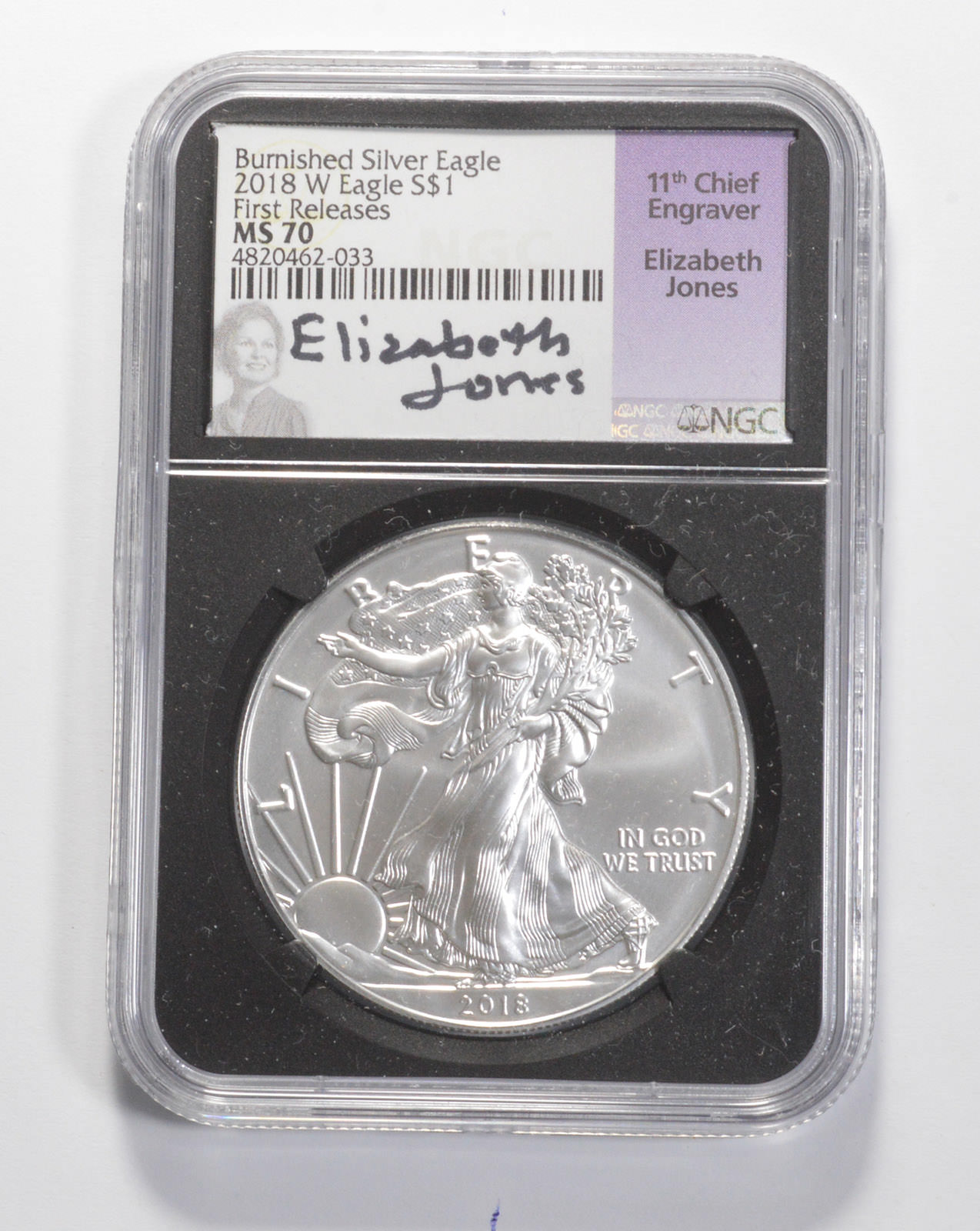 MS70 2018-W American Silver Eagle - Burnished - FR - Elizabeth Jones ...