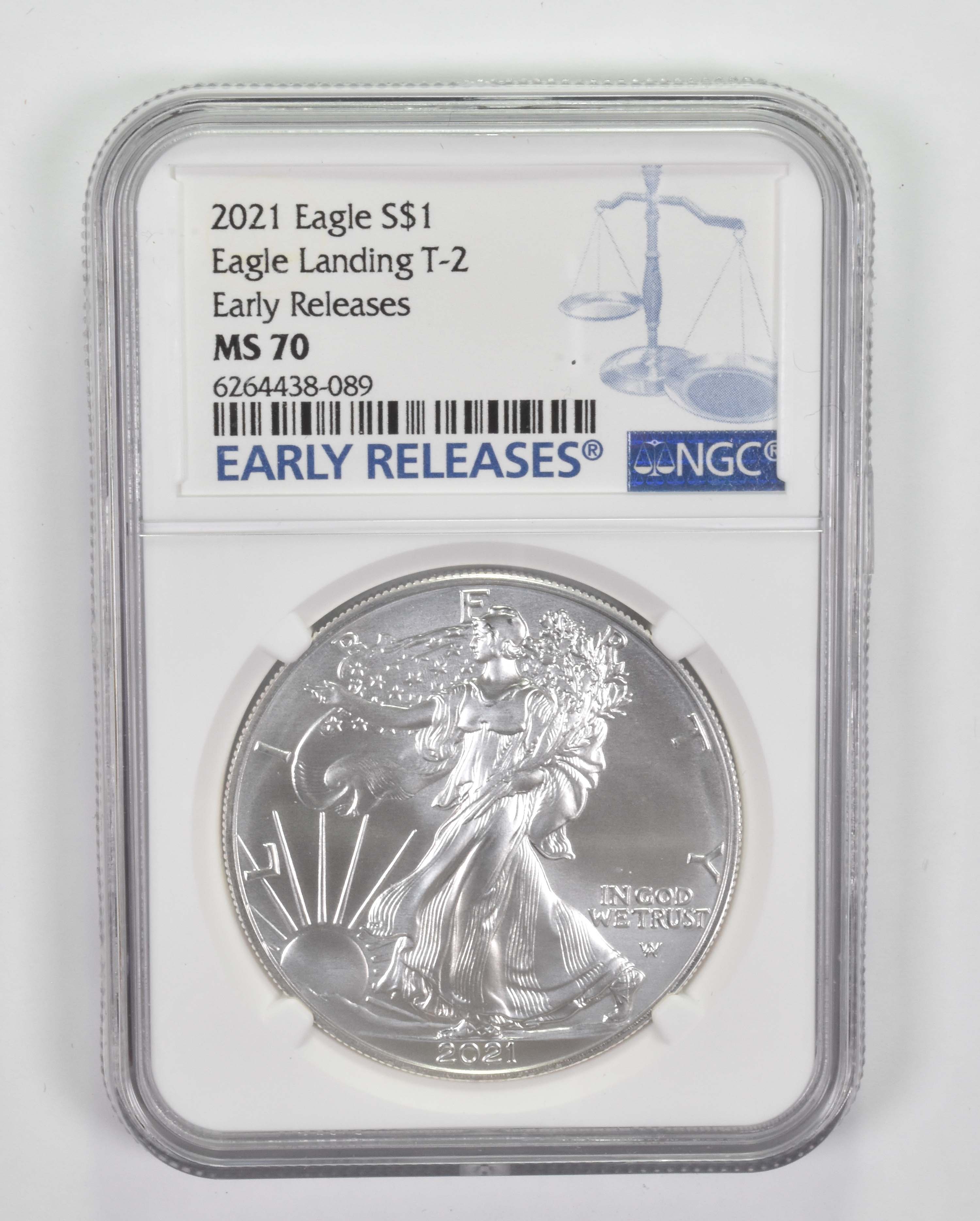 MS70 2021 American Silver Eagle - Eagle Landing T-2 - Early Releases - Graded NGC | Property Room