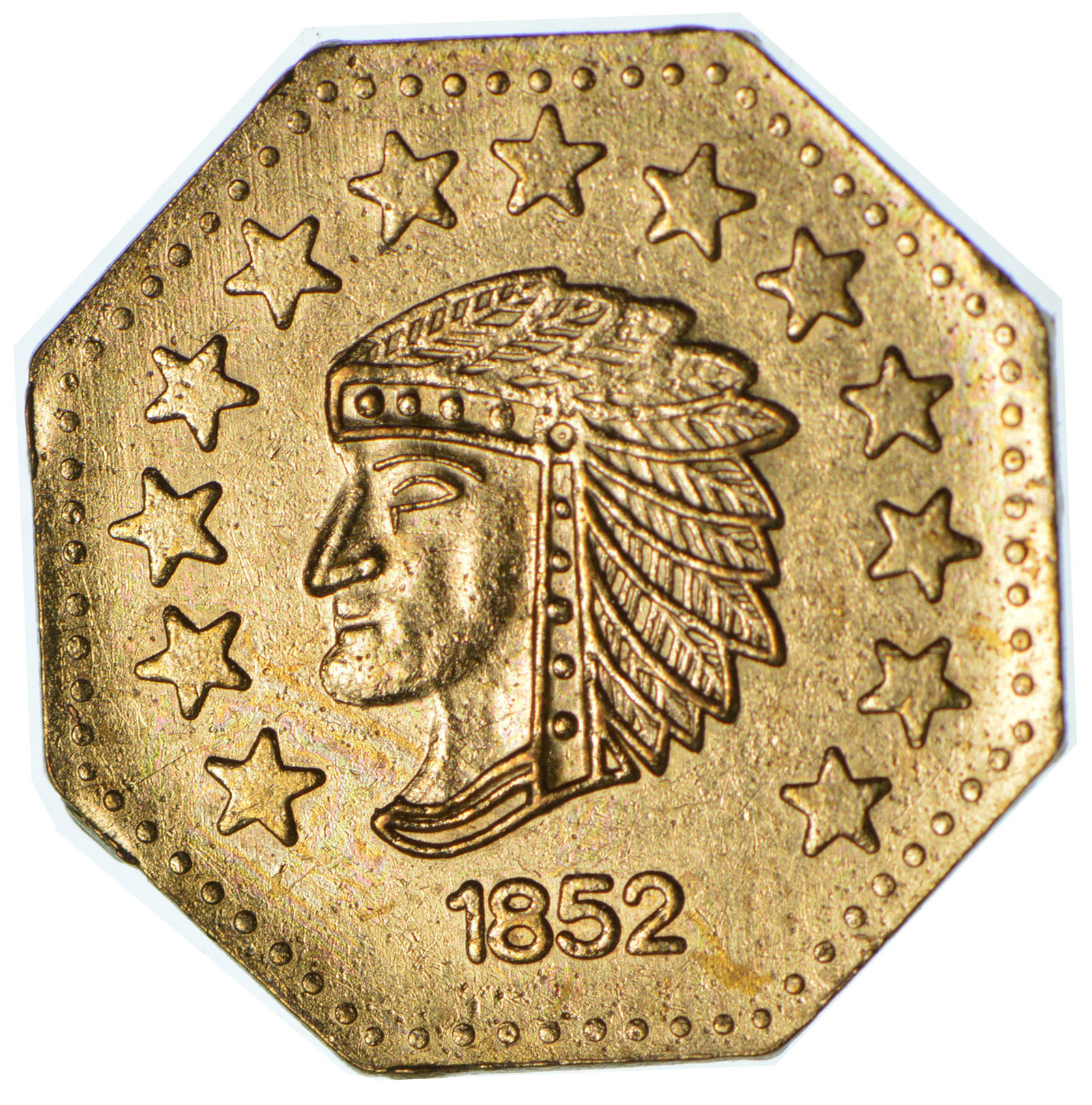 Octagonal - Souvenir Tribute Token - 1852 Indian Head - California Gold ...