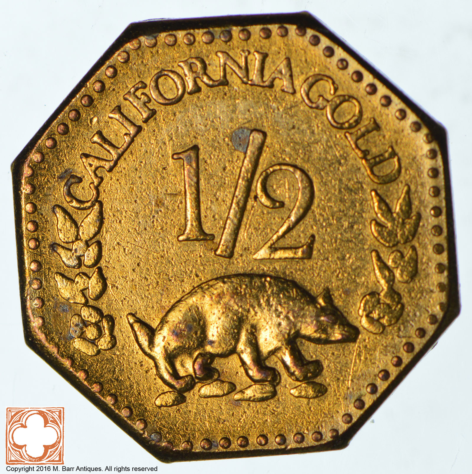 Octagonal - Souvenir Tribute Token - 1852 Indian Head - California Gold ...