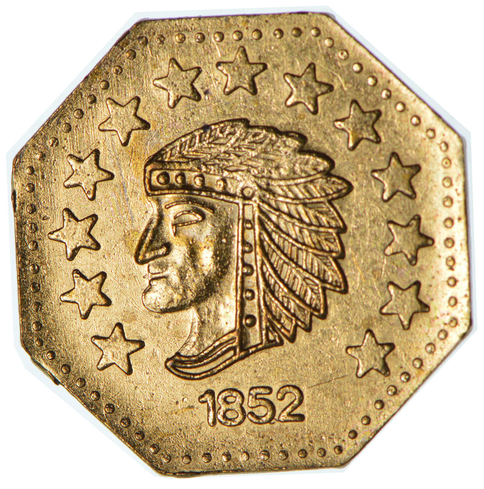 Octagonal - Souvenir Tribute Token - 1852 Indian Head - California Gold ...