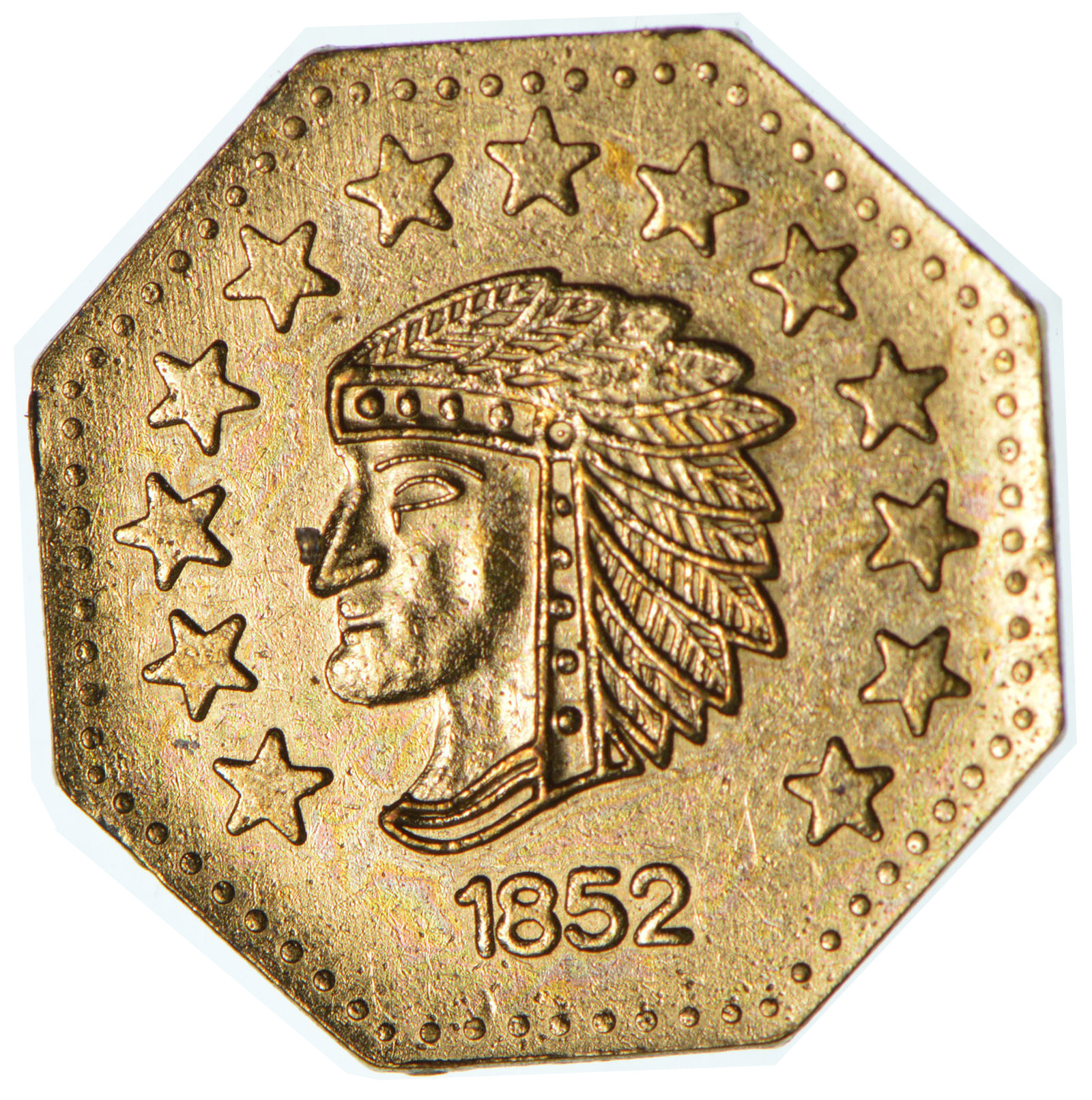 Octagonal - Souvenir Tribute Token - 1852 Indian Head - California Gold ...