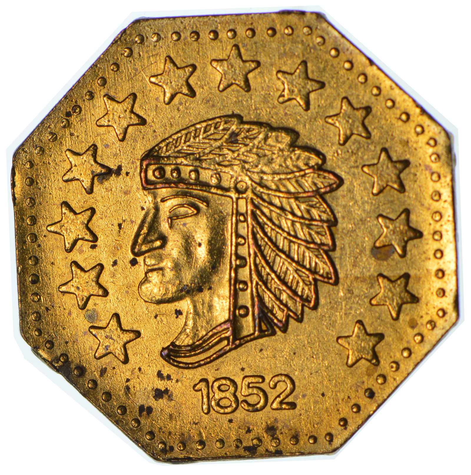 Octagonal - Souvenir Tribute Token - 1852 Indian Head - California Gold ...