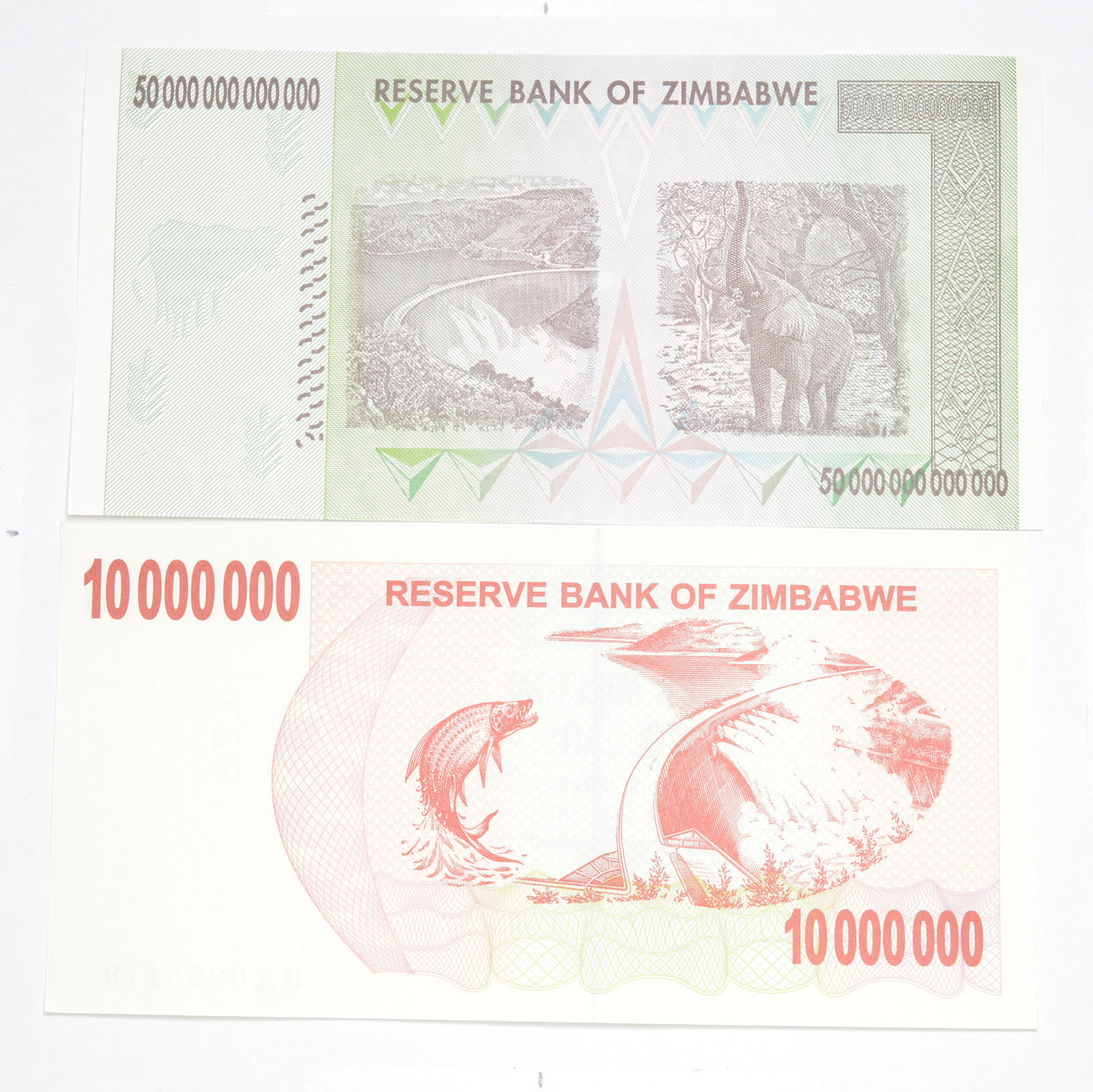 Pair 2008 50 TRILLION Dollar & Early Hyper Inflation Note Zimbabwe 100 ...