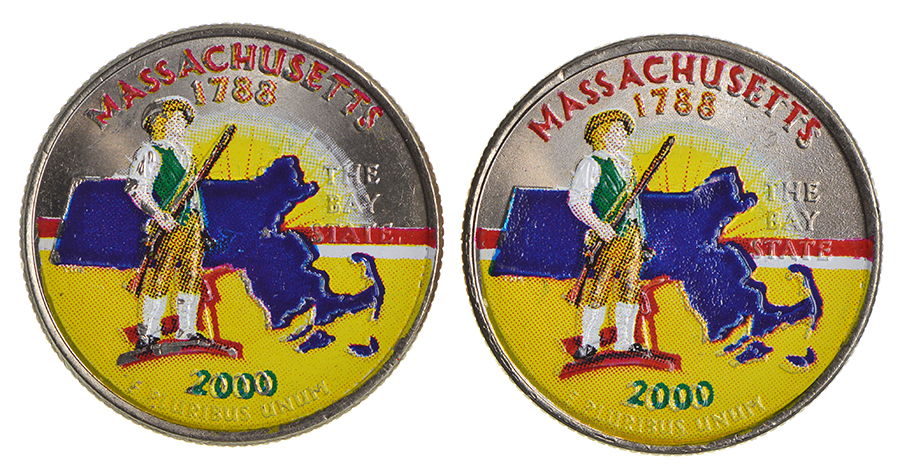 Pair Of (2) 2000 Massachusetts Colorized State Quarters | Property Room
