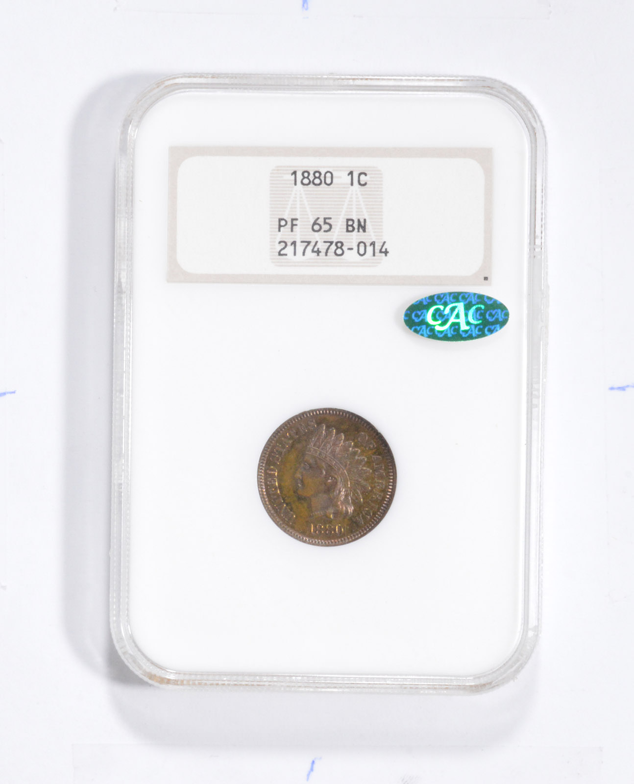 PF65 BN 1880 Indian Head Cent - CAC - Graded NGC | Property Room
