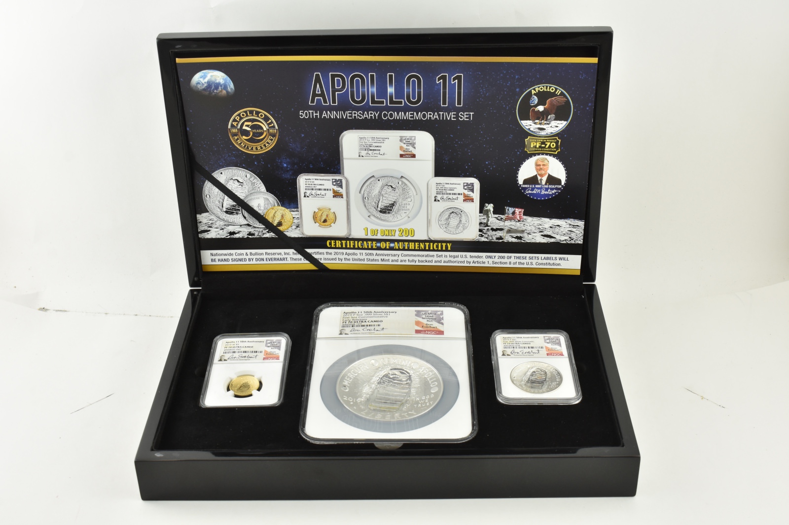 PF70 2019 Apollo 11 $1 $5 Gold Silver 5 Oz Commemorative Set Everhart ...