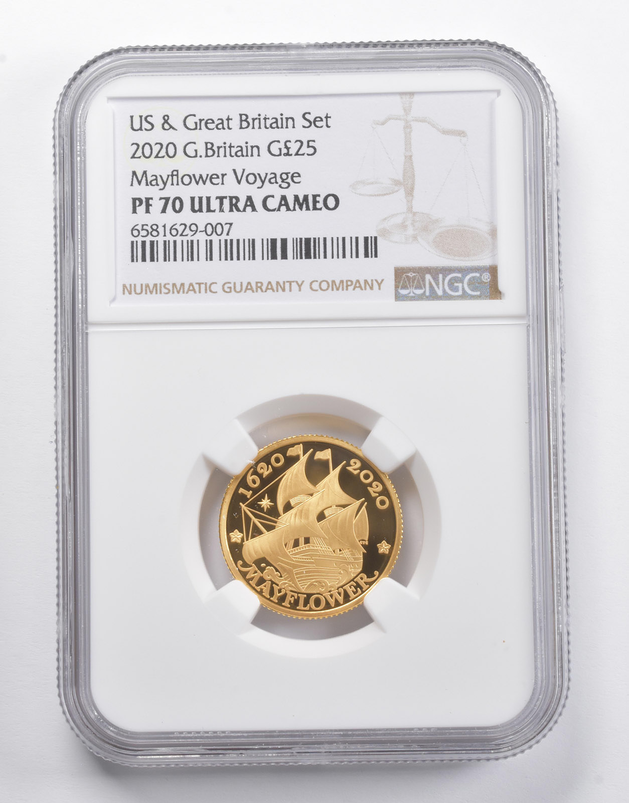 PF70 UCAM 2020 Great Britain 5 Pounds Gold Mayflower Voyage US & Great ...