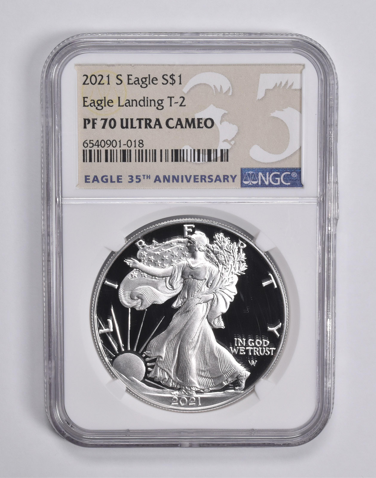 PF70 UCAM 2021-S American Silver Eagle Eagle Landing T2 35th Anniversary NGC | Property Room
