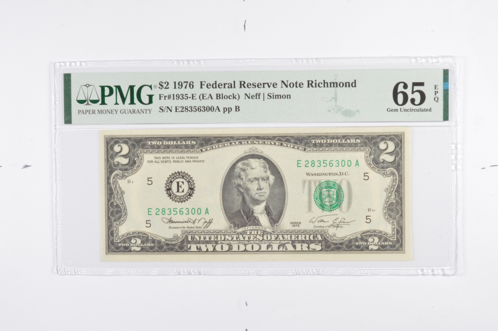 PMG Graded 65 EPQ $2 1976 Fr#1935-E (EA Block)Bicentennial Note ...