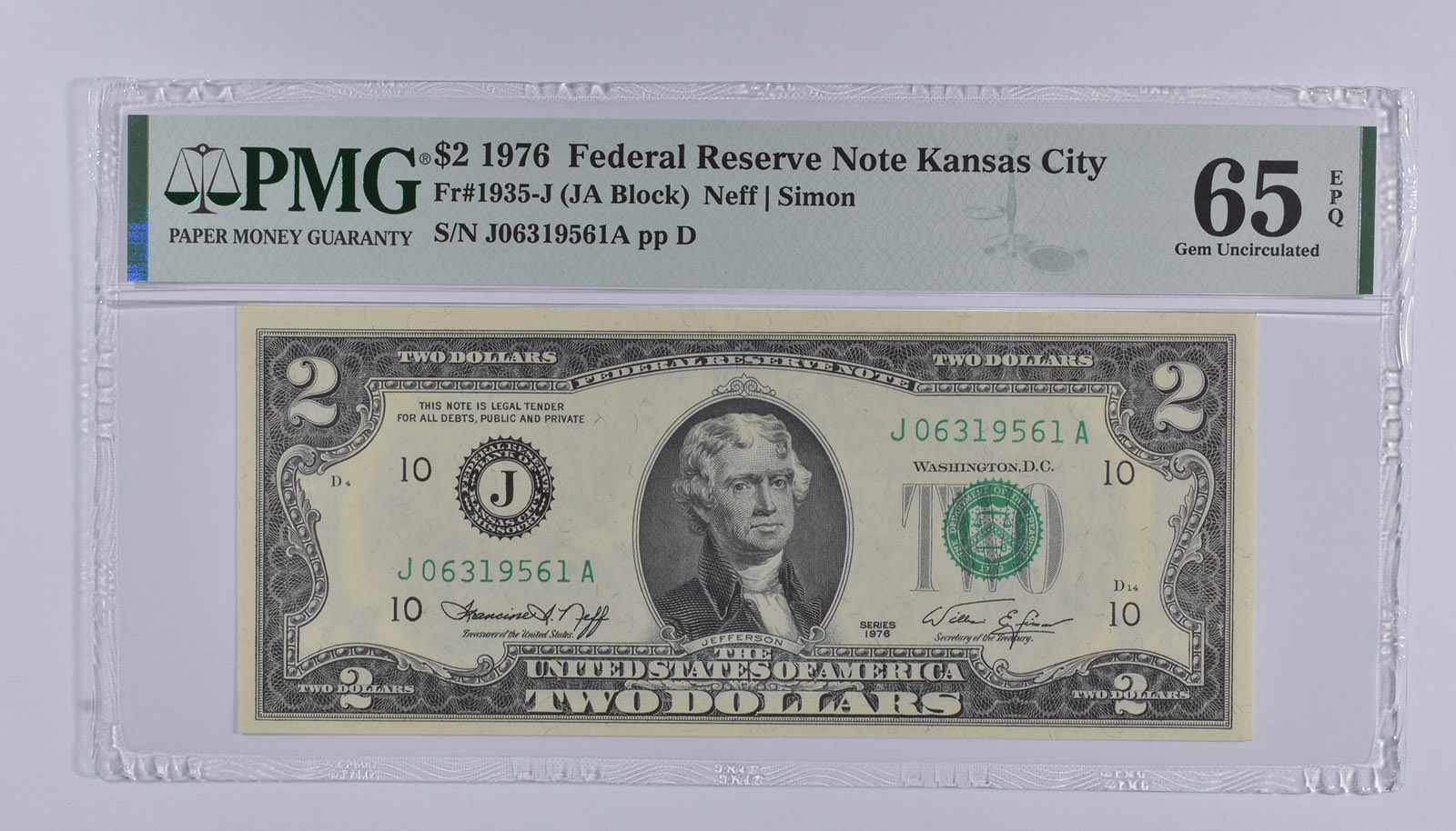 PMG Graded 65 EPQ $2 1976 FR#1935-J Bicentennial Note - Consecutive Run ...