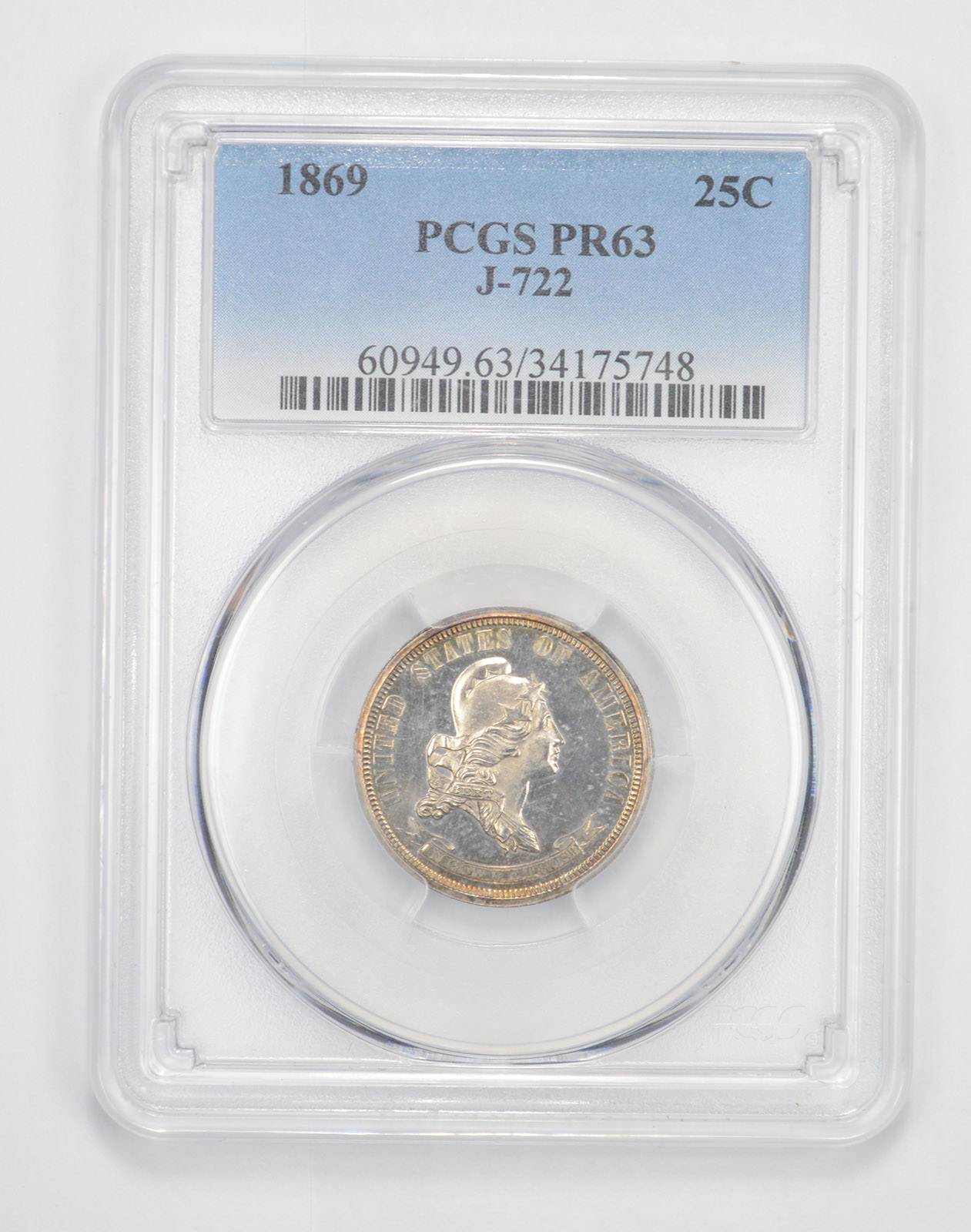 PR63 1869 Standard Silver Quarter Pattern - J-722 - Graded PCGS ...