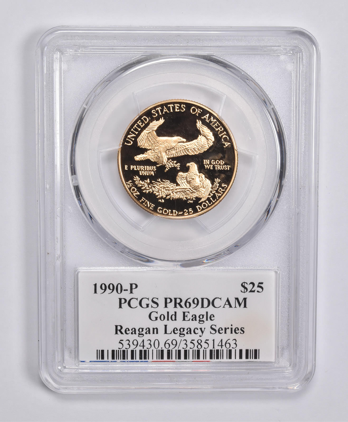 PR69 DCAM 1990-P $25 American Gold Eagle 1/2 Oz Gold Signed Reagan ...