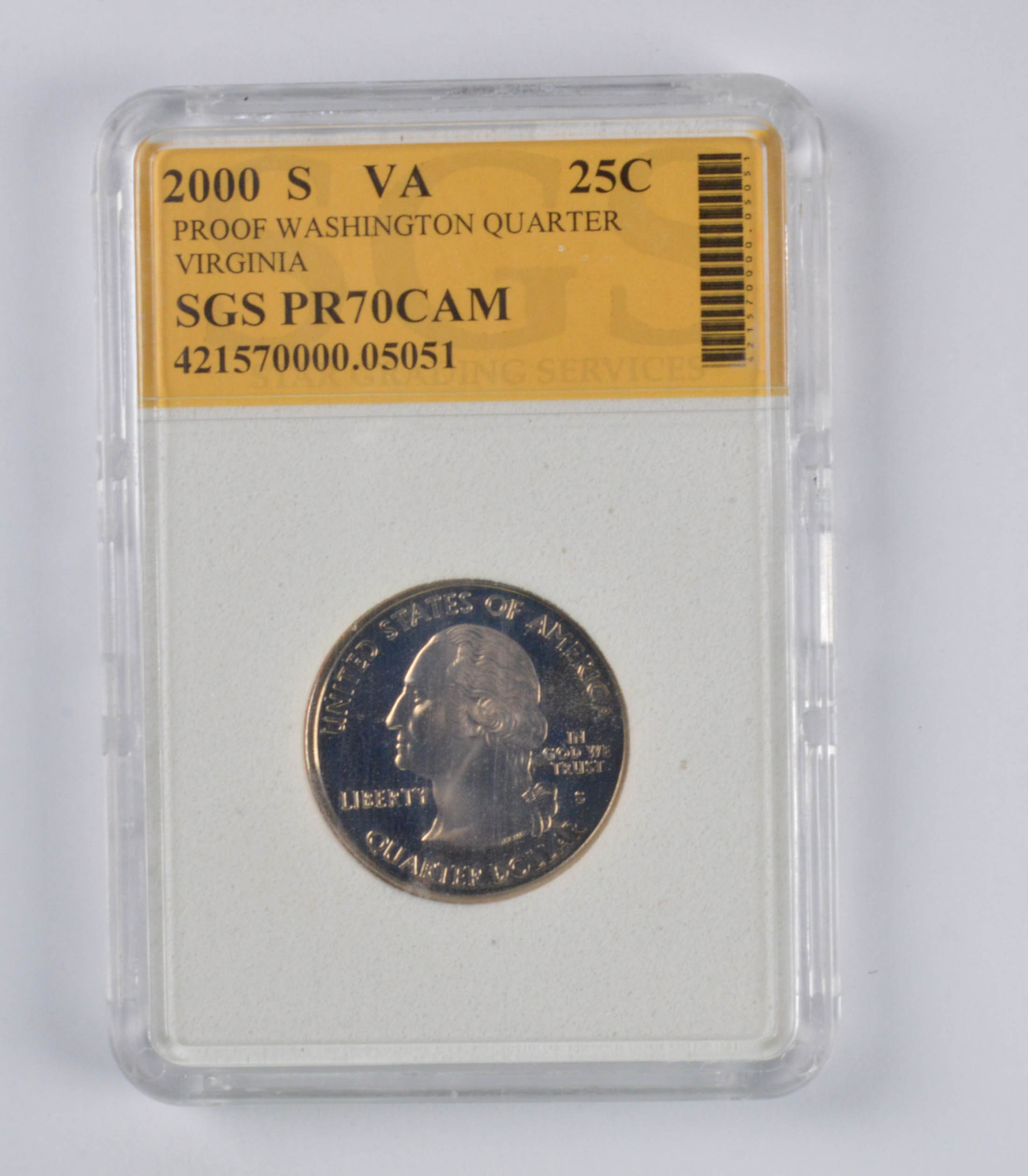 PR70 CAM 2000-S Virginia State Quarter - Slabbed | Property Room