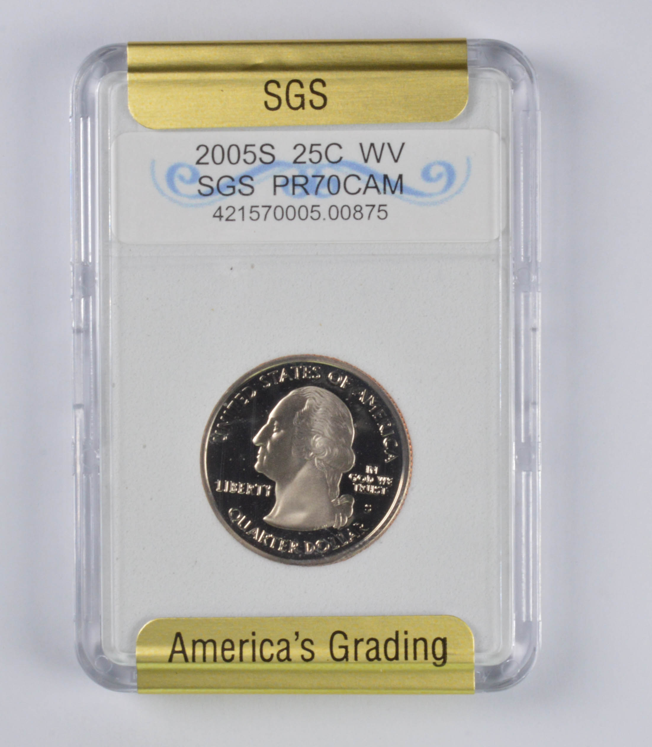 PR70 CAM 2005-S West Virginia State Quarter - Slabbed | Property Room