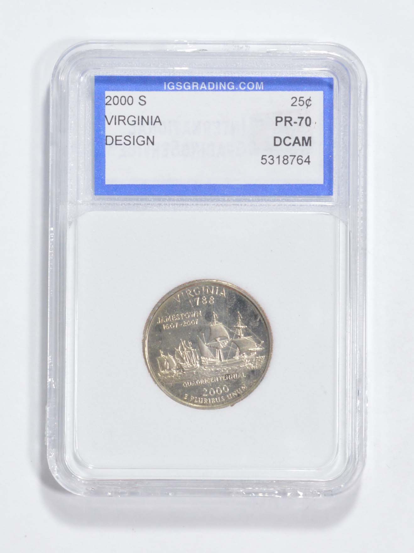 PR70 DCAM 2000-S Virginia State Quarter - Graded IGS | Property Room
