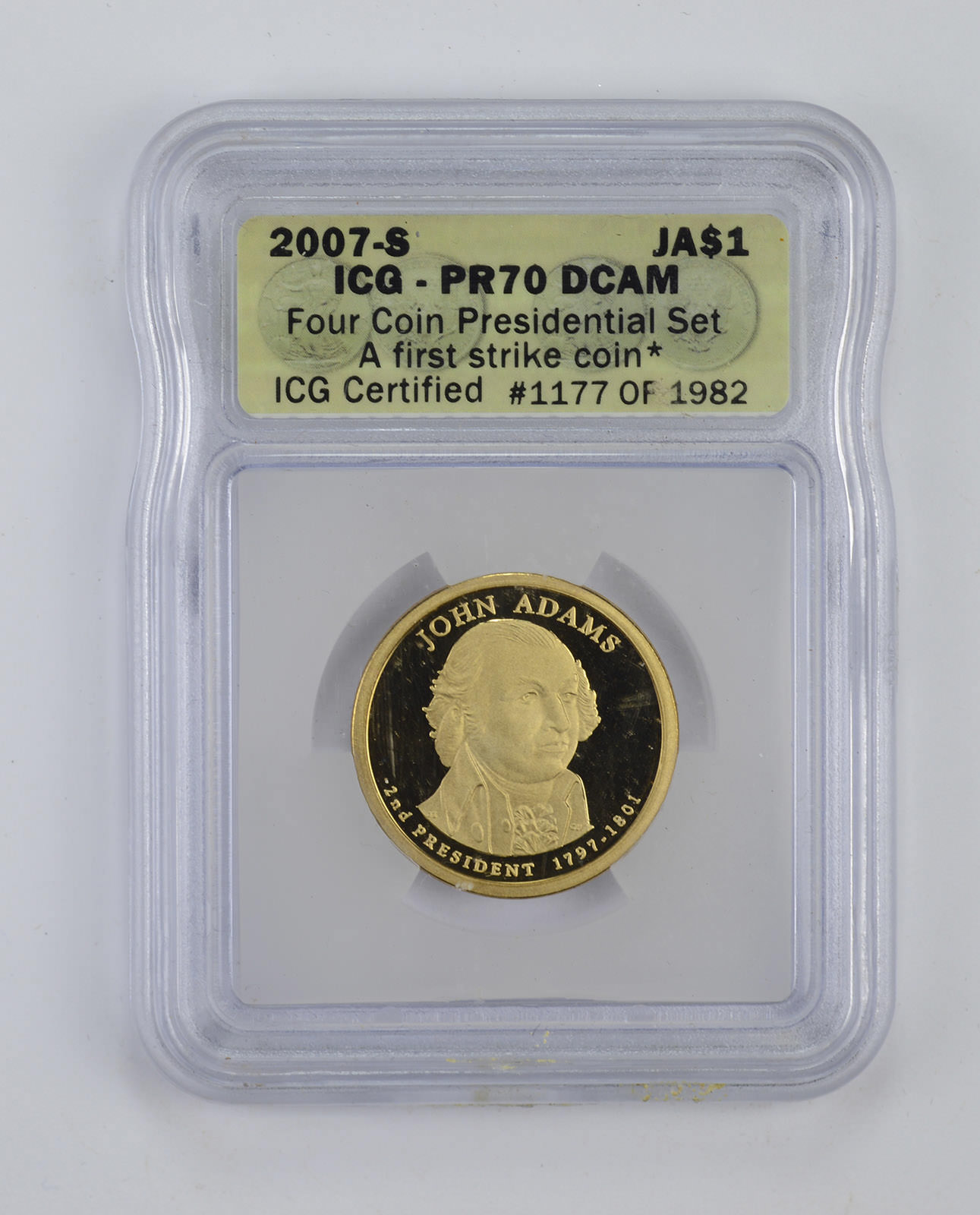 PR70 DCAM 2007-S John Adams Presidential Dollar - Graded ICG | Property Room