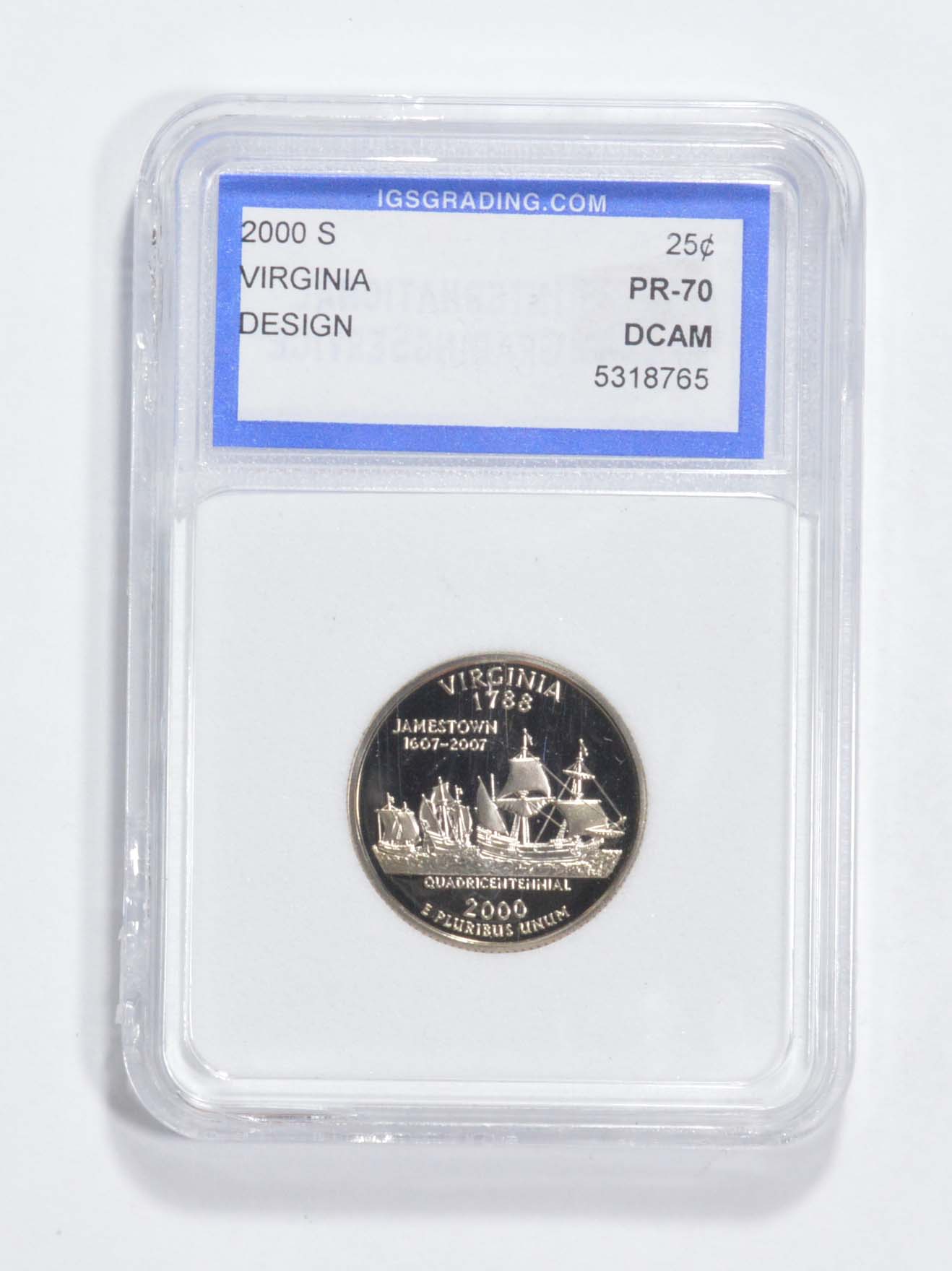 PR70DCAM 2000-S Virginia State Quarter - Graded IGS | Property Room