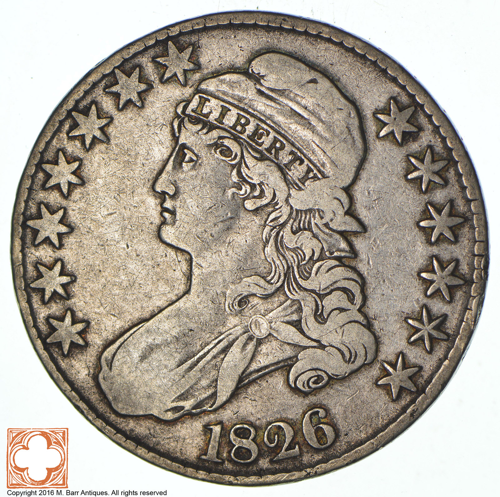 Rare - 1826 Capped BUST Half Dollar - Great Detail - United States Type ...